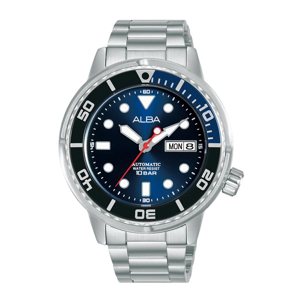 Alba Men's Stainless Steel Automatic Watch, Blue Dial, Silver Band, AL ...